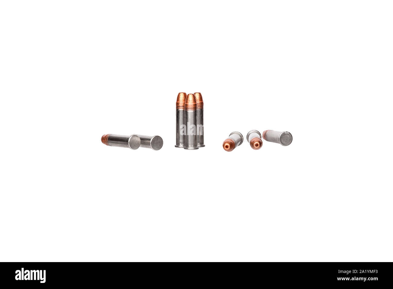 .22 lr Rifle bullets close-up on white back. Cartridges for rifle and ...