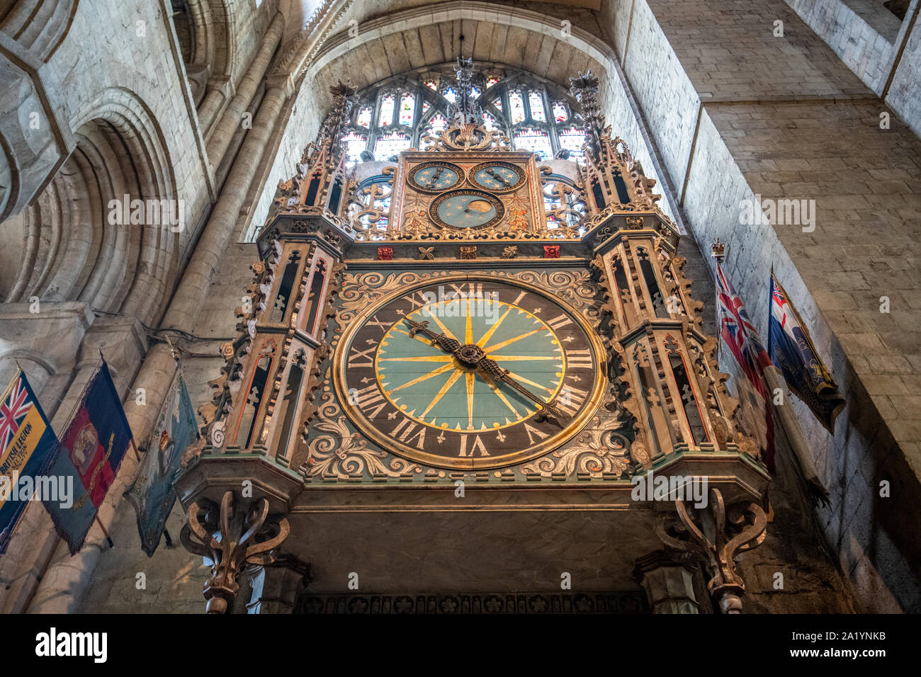 An ornate and detailed clock within Durham Cathedral, Durham UK Stock ...