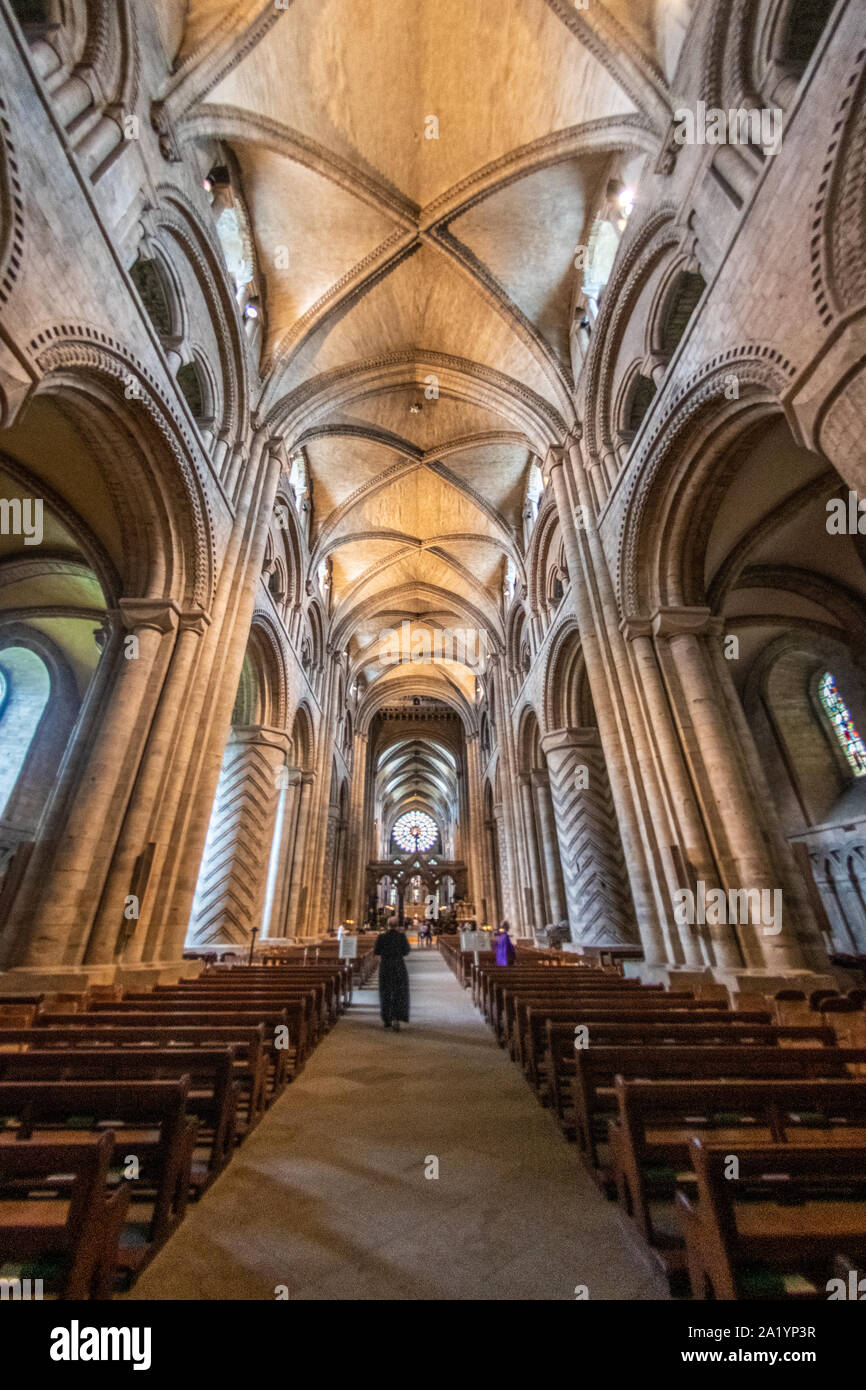 The rib vaulted ceilings within Durham Cathedral, Durham, United ...
