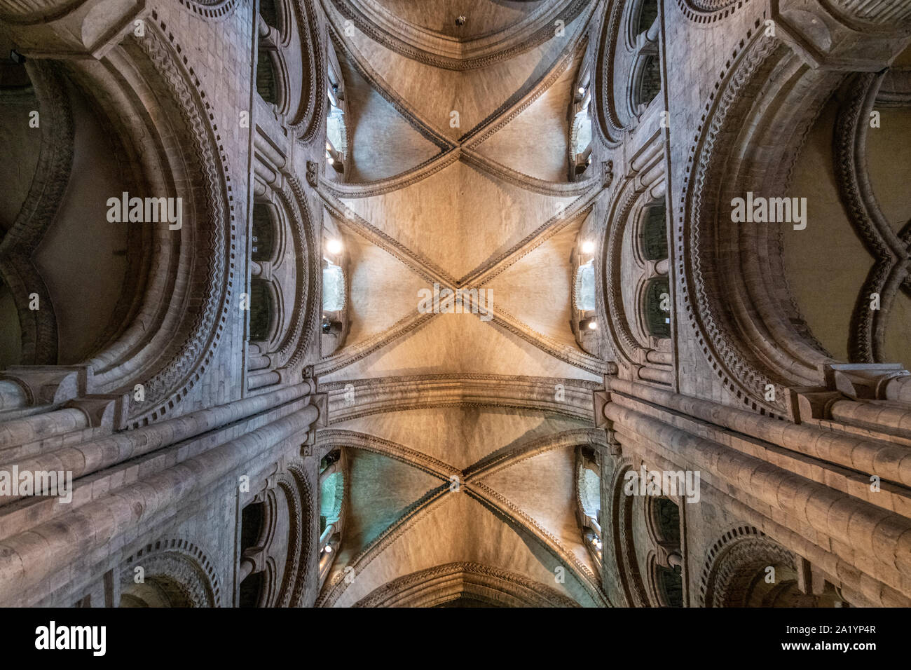 The rib vaulted ceilings within Durham Cathedral, Durham, United ...
