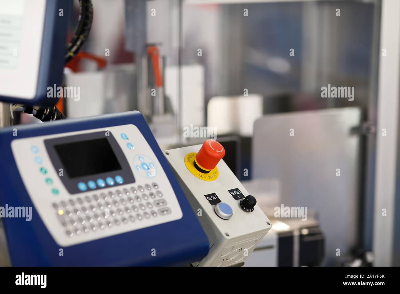 Control panel of a computerized production line. Selective focus Stock ...
