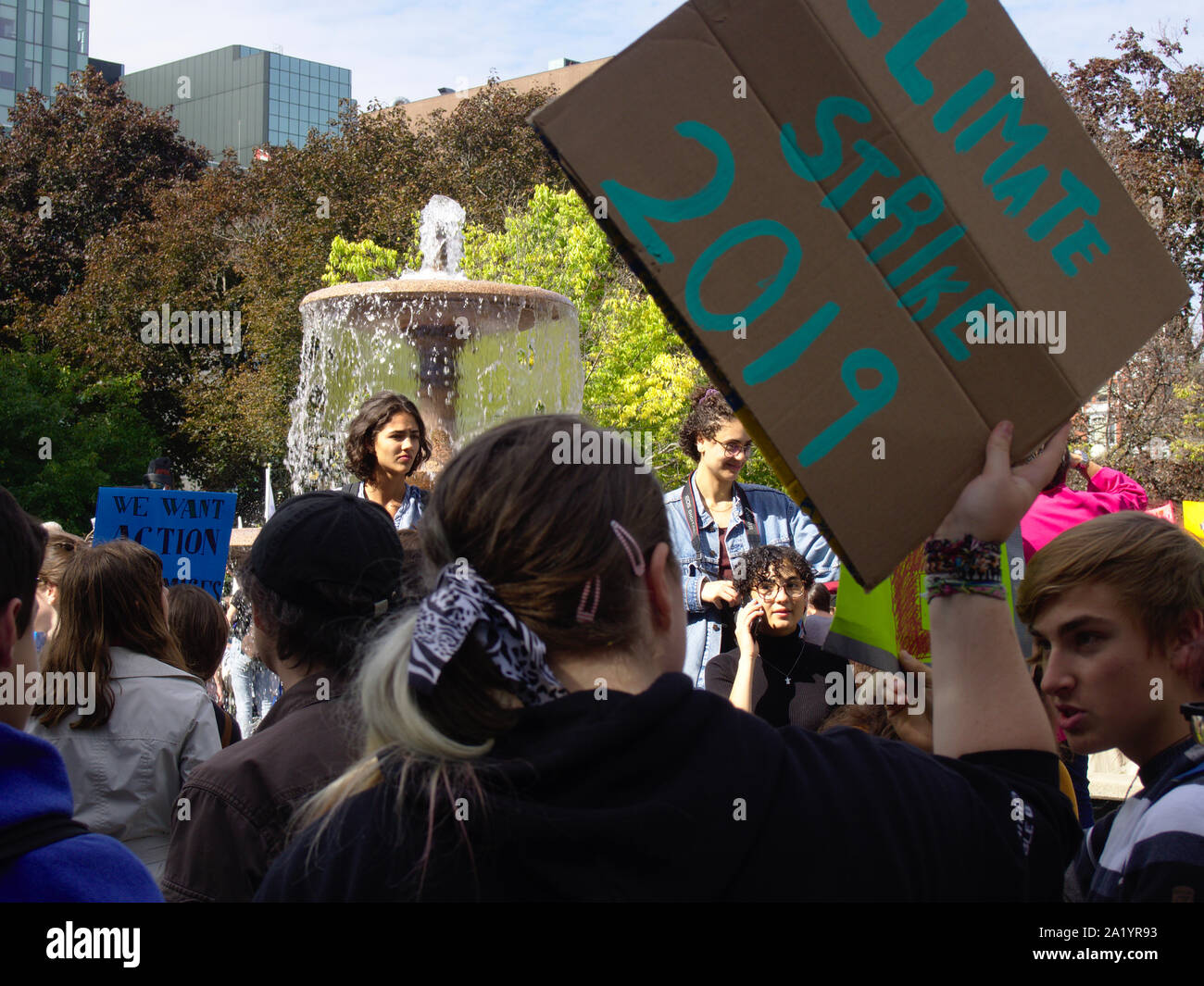 "Climate strike 2019" sign at the climate strike, Friday September 27th ...