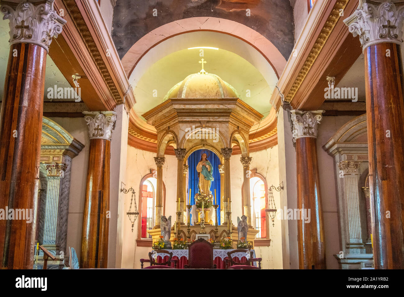 Statues of Jesus Christ within an old traditional Chilean church ...