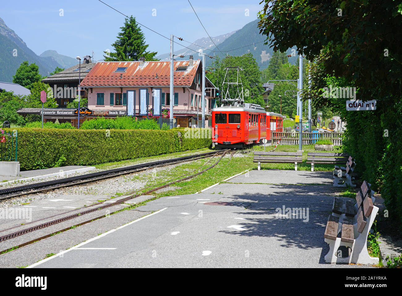 CHAMONIX, FRANCE -26 JUN 2019- View of the Chemin de Fer du Montenvers ...