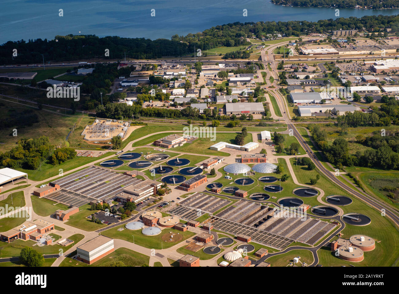 Aerial photograph of the Madison Metropolitan Sewage Treatment Plant ...