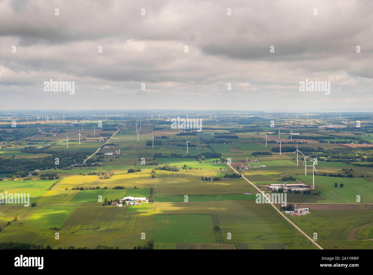 Aerial photograph of a wind farm in Dodge County, Wisconsin, USA ...