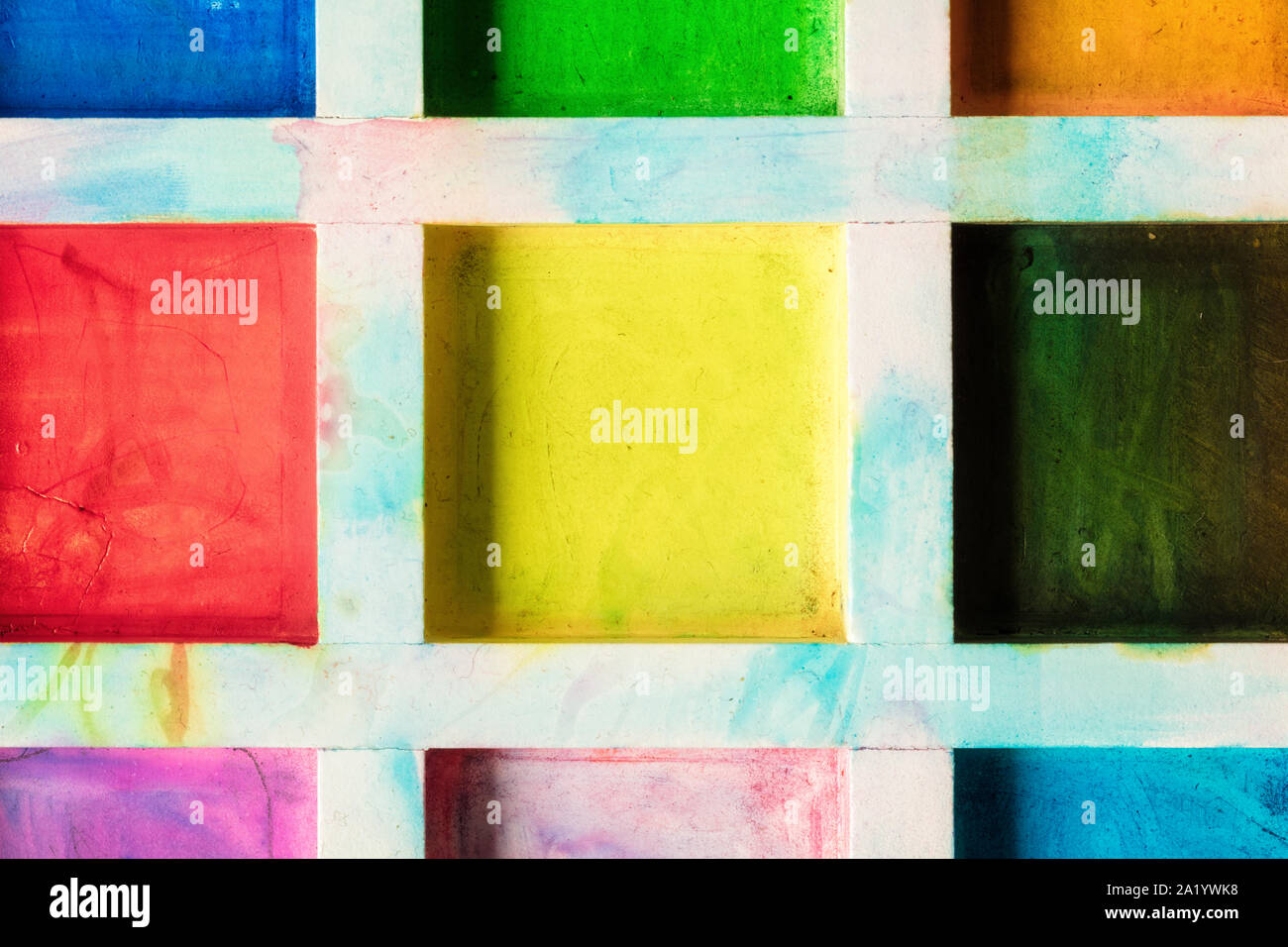Vivid watercolor blocks in varied hues on textured canvas Stock Photo ...