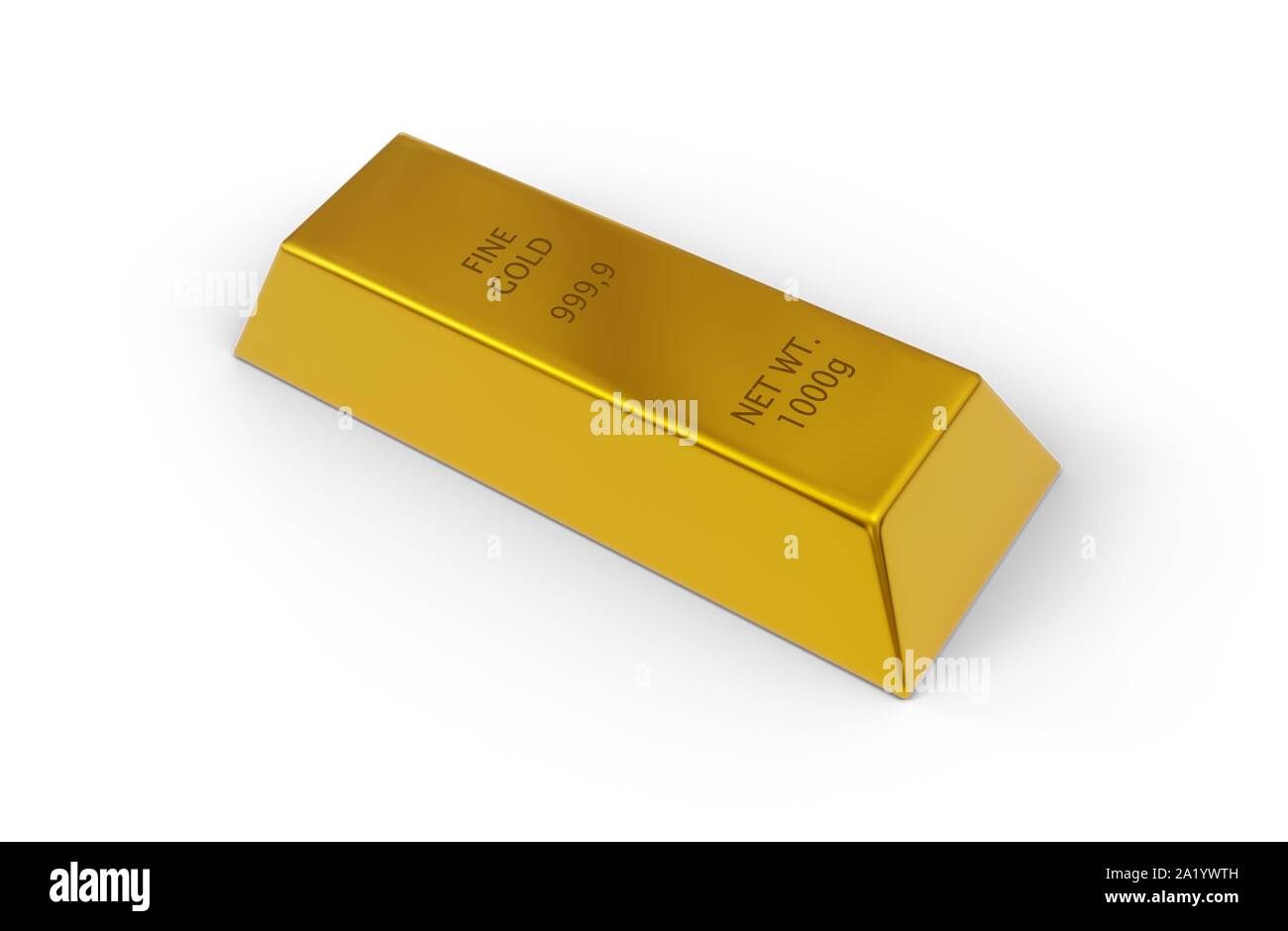 Single shiny gold ingot or bar over white background - precious metal or money investment ...