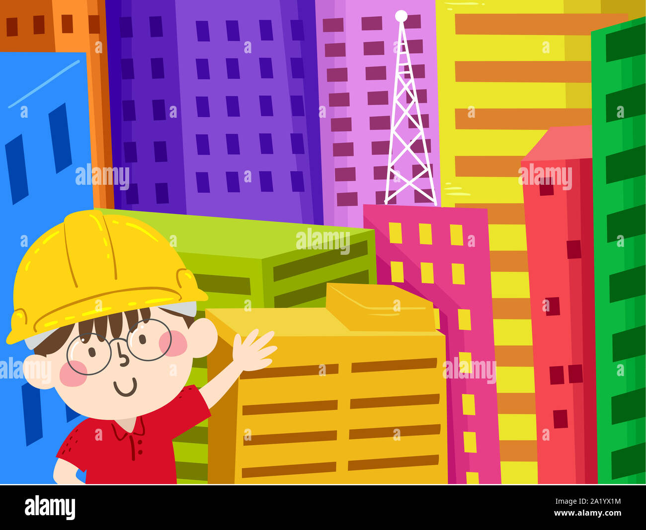 Illustration of a Kid Boy Engineer Wearing Yellow Hard Hat and Showing ...