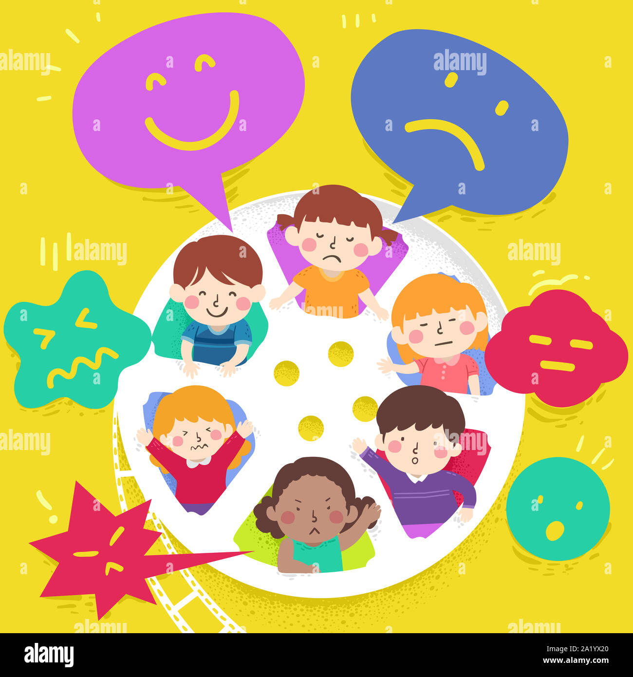 Illustration of Kids and a Film Reel Showing Different Faces from Happy ...