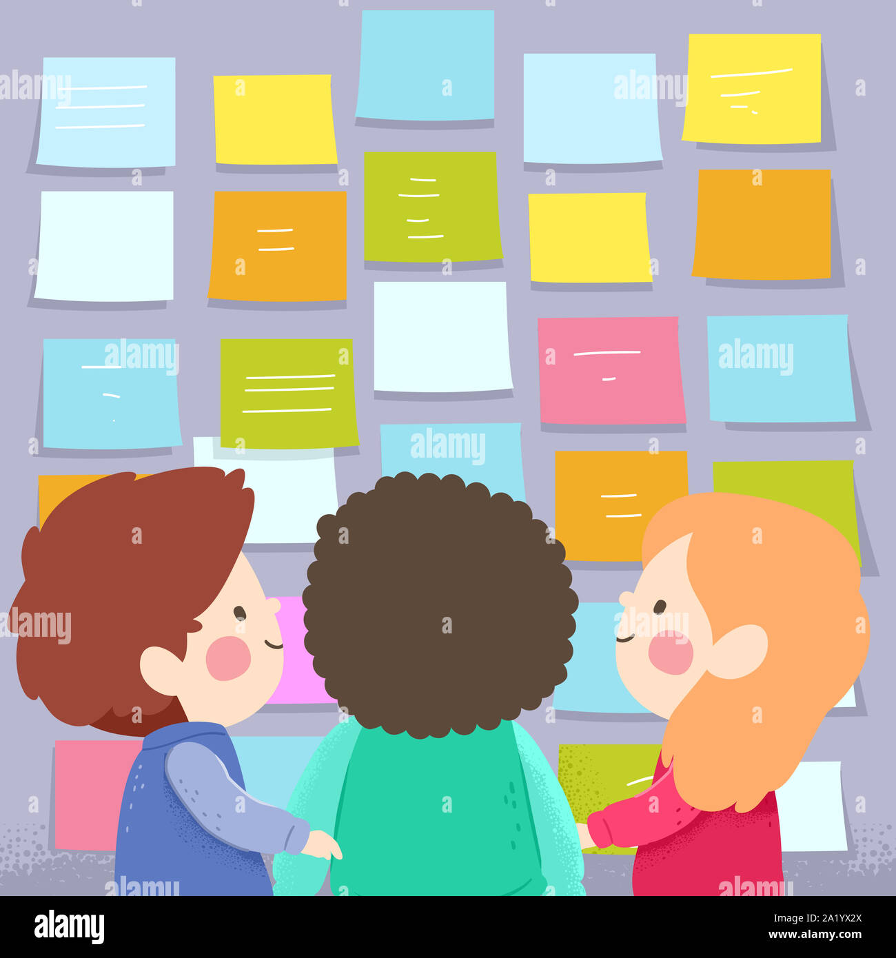 Illustration of Kids Looking at Posted Notes and Papers On School ...