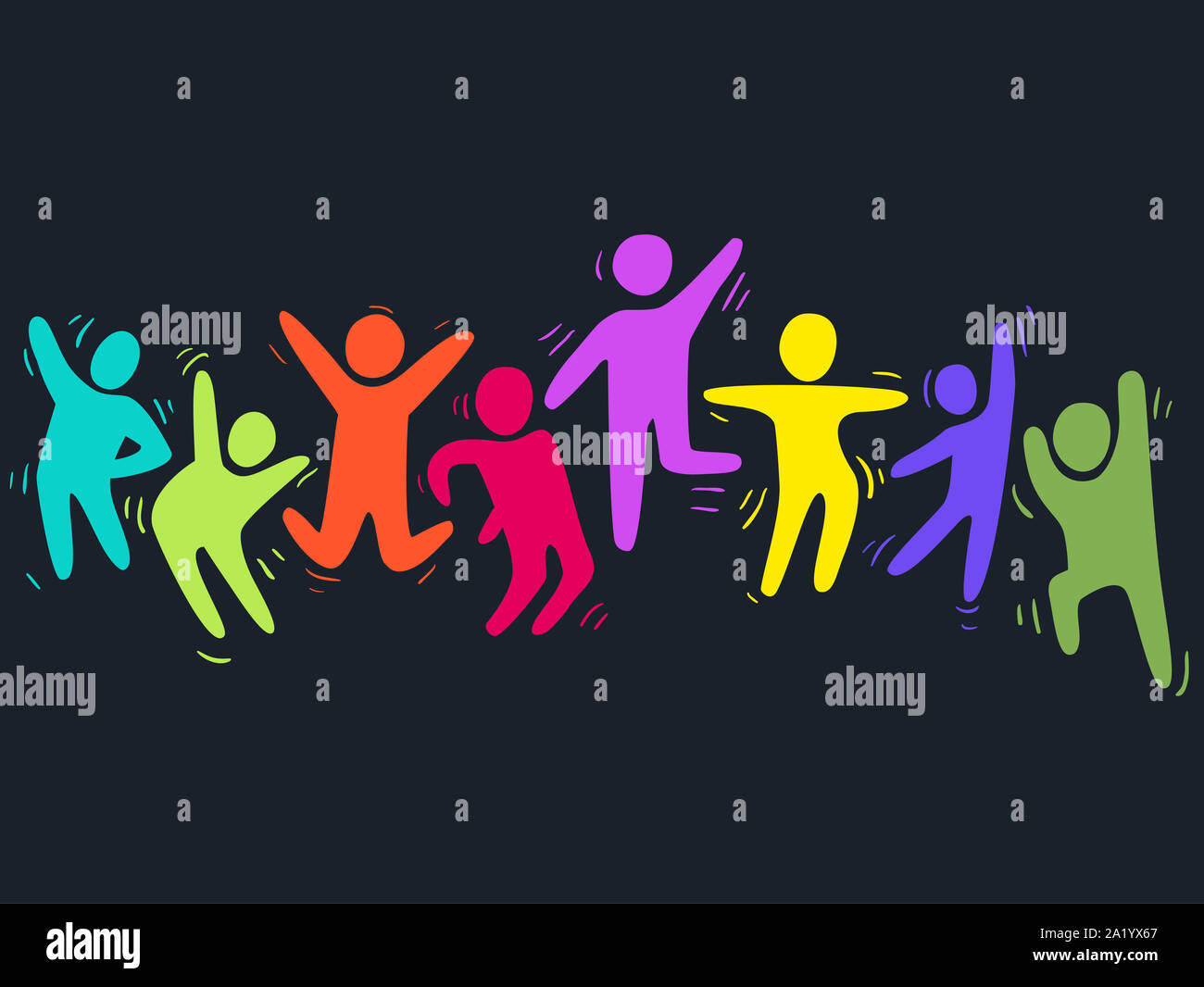 Illustration of Dancing People In Festive Colors Stock Photo - Alamy