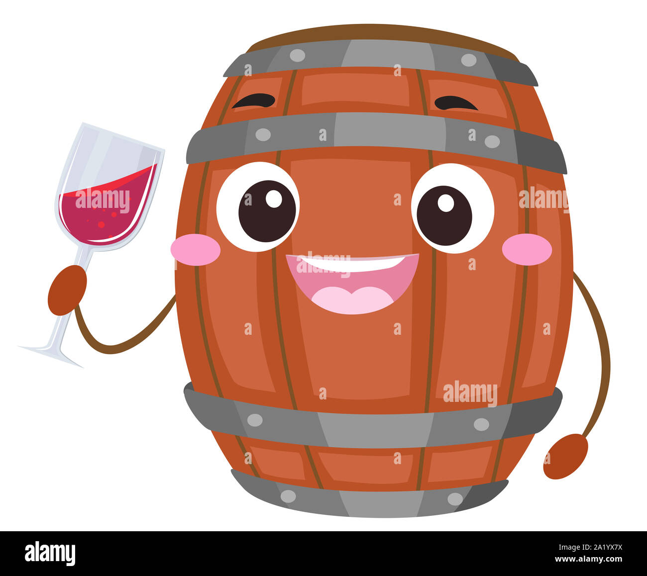 Illustration of a Fermentation Barrel Mascot Holding a Glass of Red ...