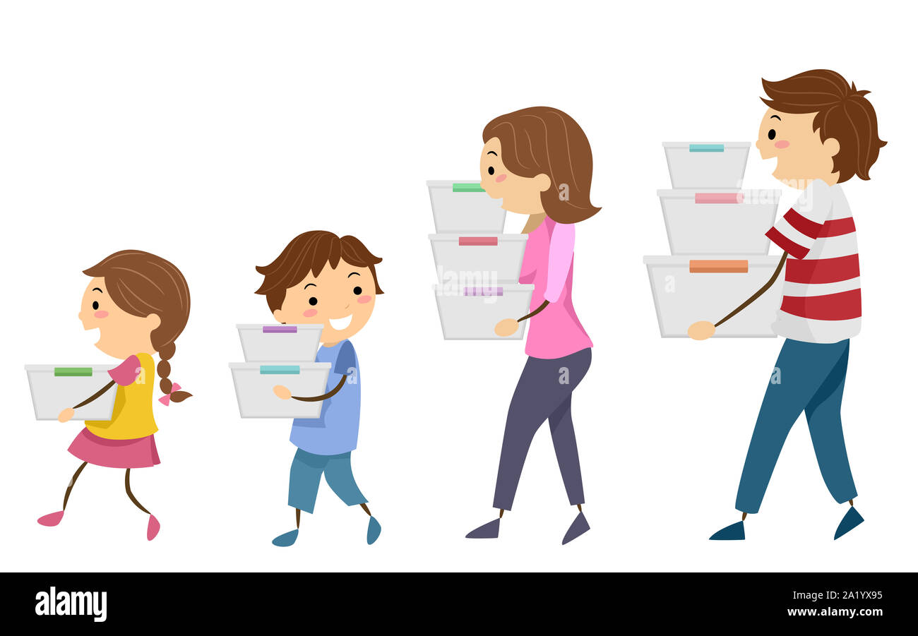 Illustration of Stickman Family Carrying Stacks of Storage for ...