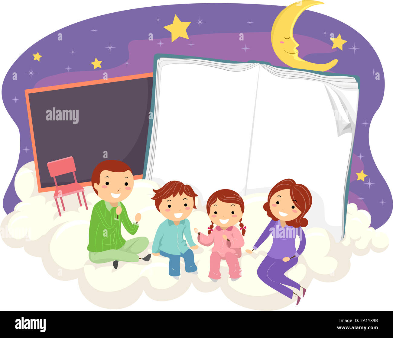 Illustration of Stickman Family Sitting Down on the Clouds with Open ...