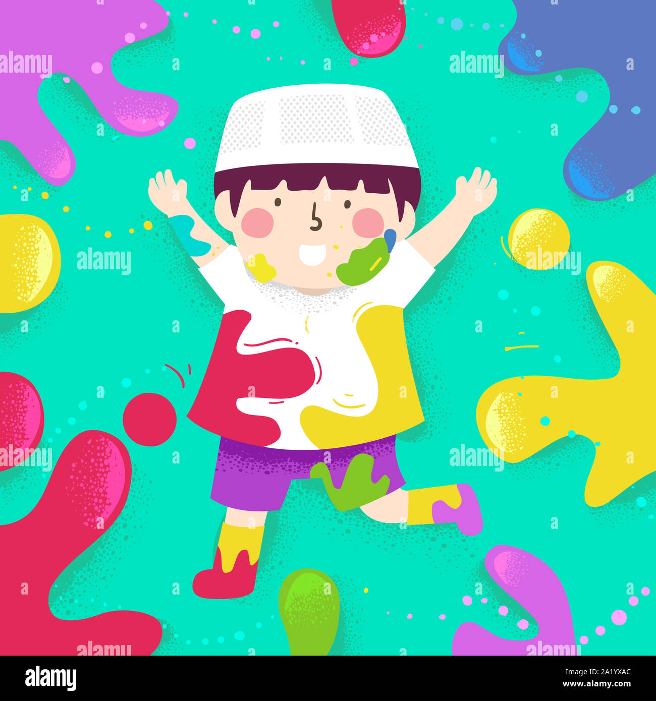 Illustration of a Muslim Kid Boy Wearing White Shirt and Playing with ...