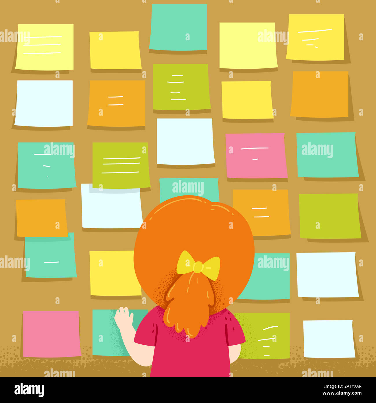 Illustration of a Kid Girl Looking at a Board Full of Notes and Paper ...
