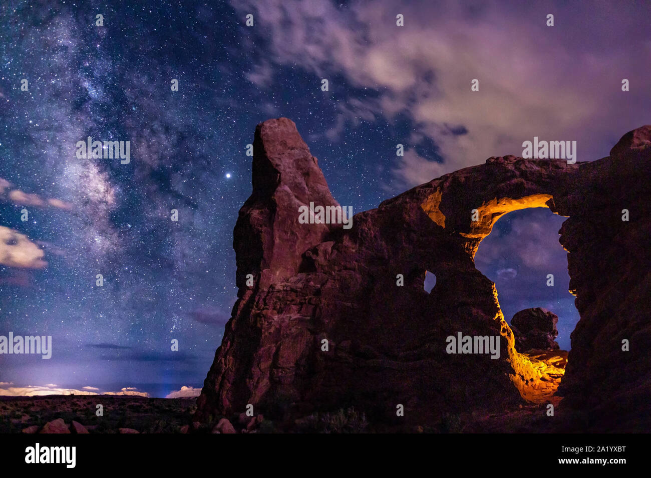 Two light sources on Turret Arch: one manmade, one mother nature ...