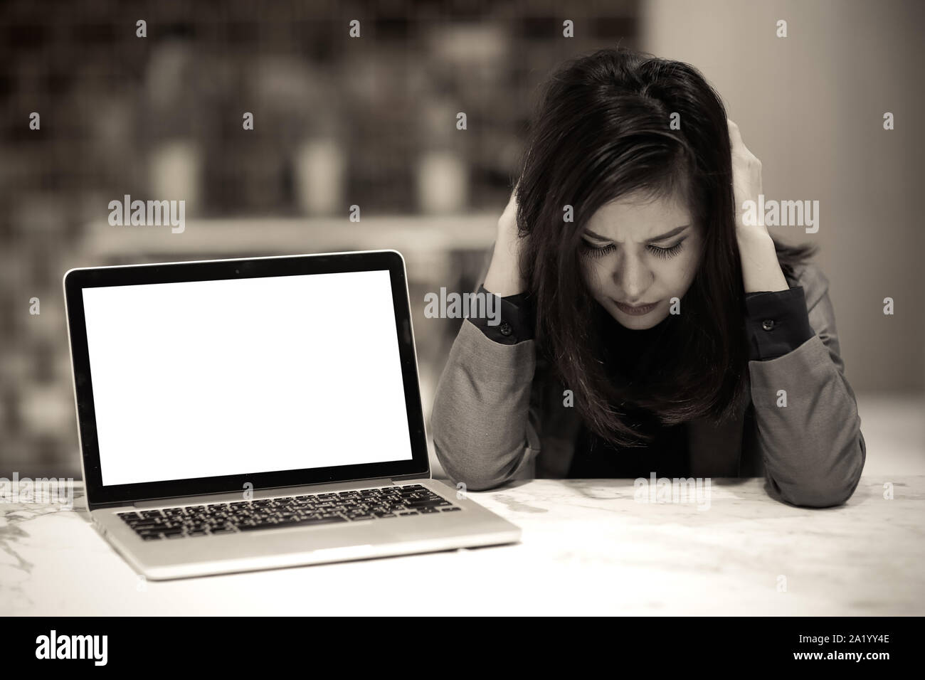 beautiful businesswoman with glasses got stress and headache with black ...