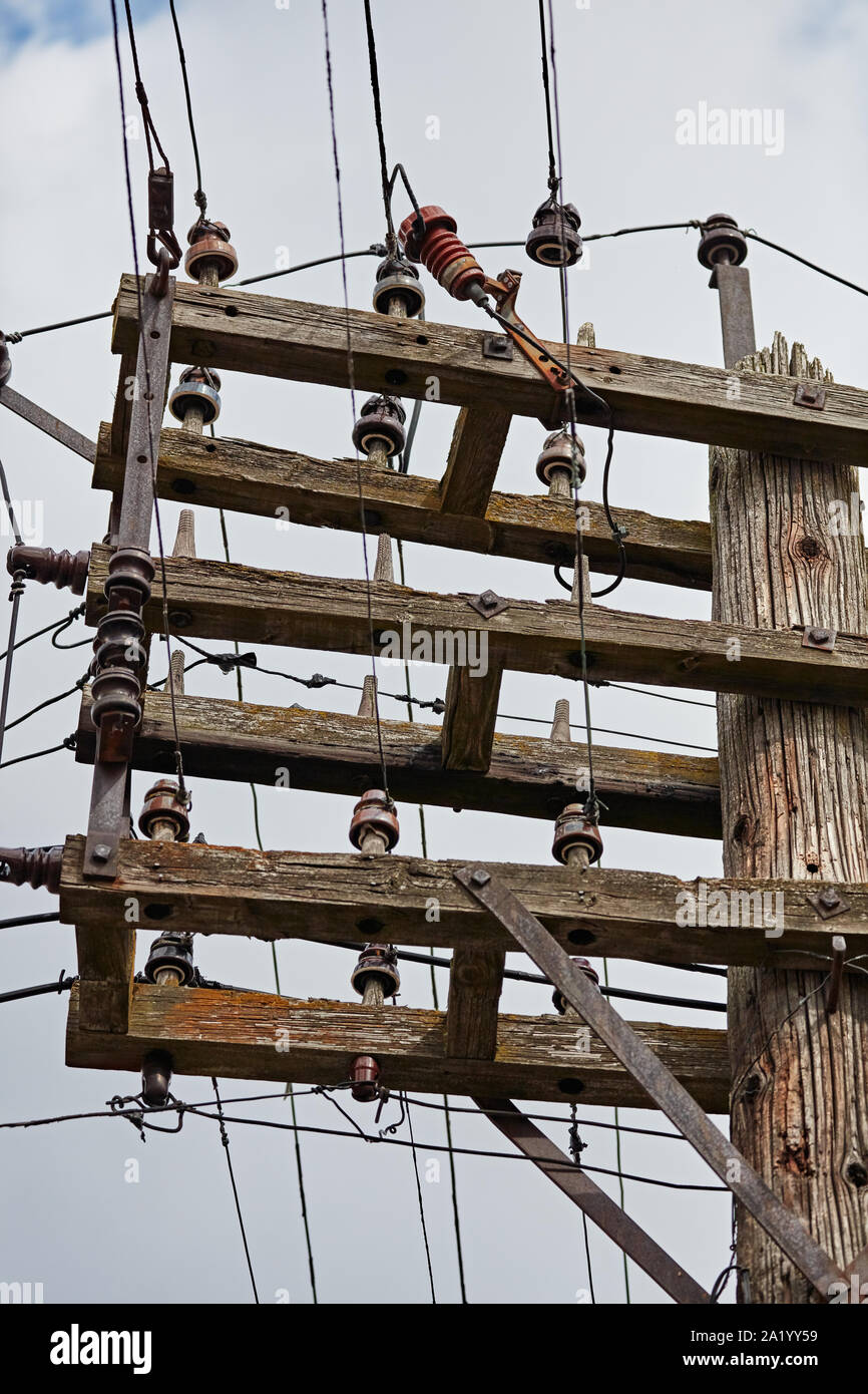 Wooden electrical pole Stock Photo - Alamy