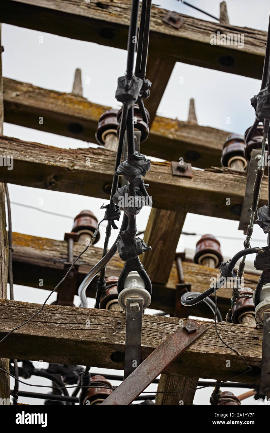 Wooden electrical pole Stock Photo - Alamy