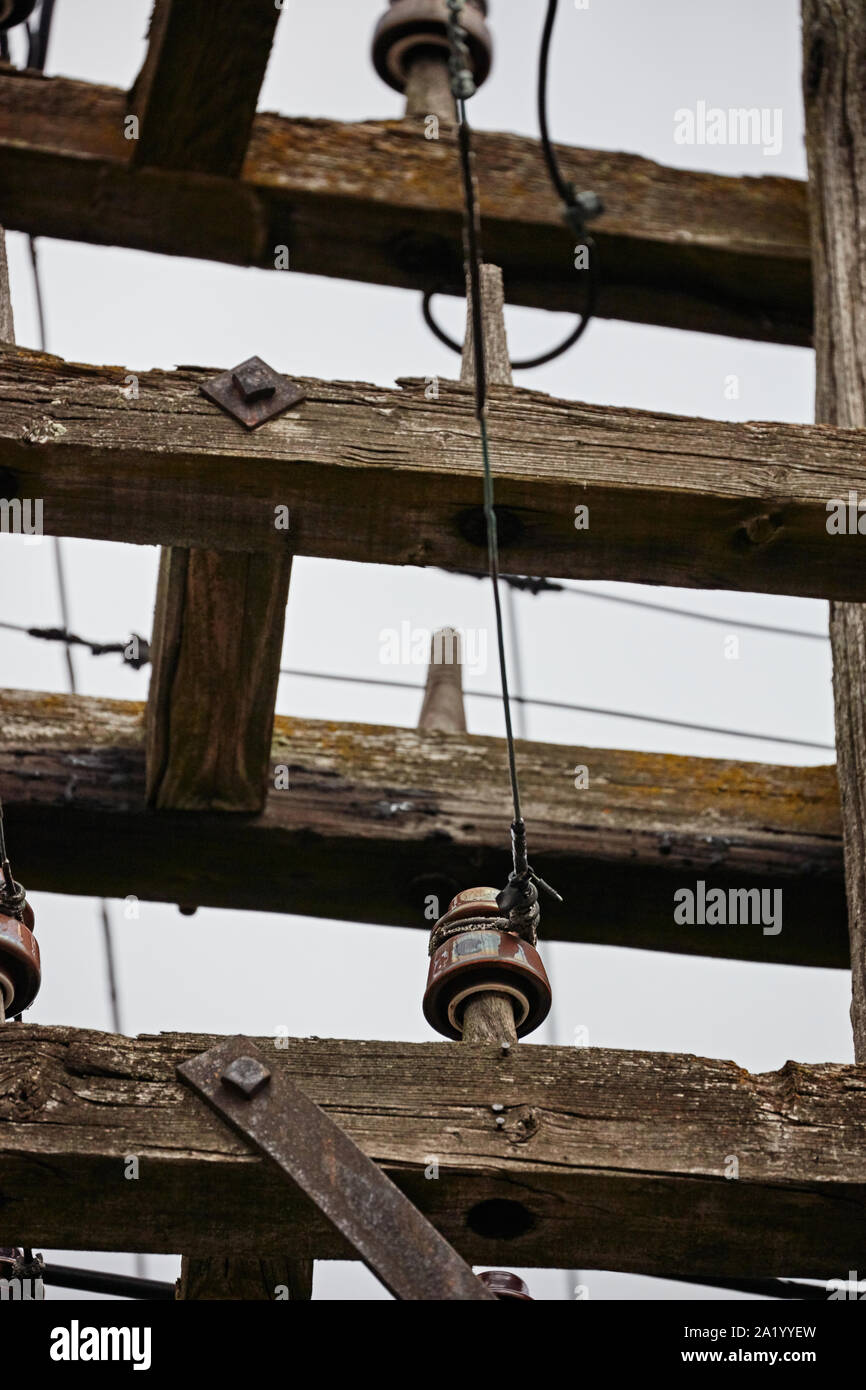 Wooden electrical pole Stock Photo - Alamy