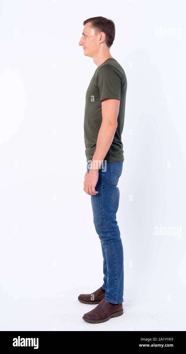 Full body shot profile view of man Stock Photo - Alamy