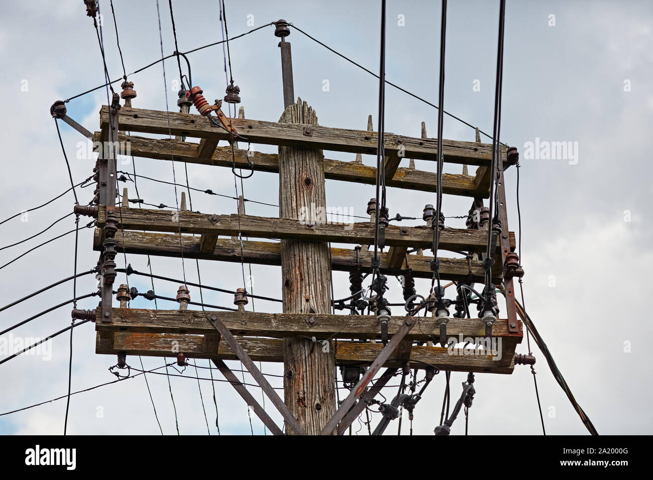 Wooden electrical pole Stock Photo - Alamy