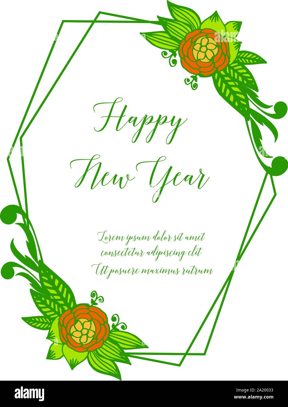 Template of card happy new year, with decoration art of colorful flower ...