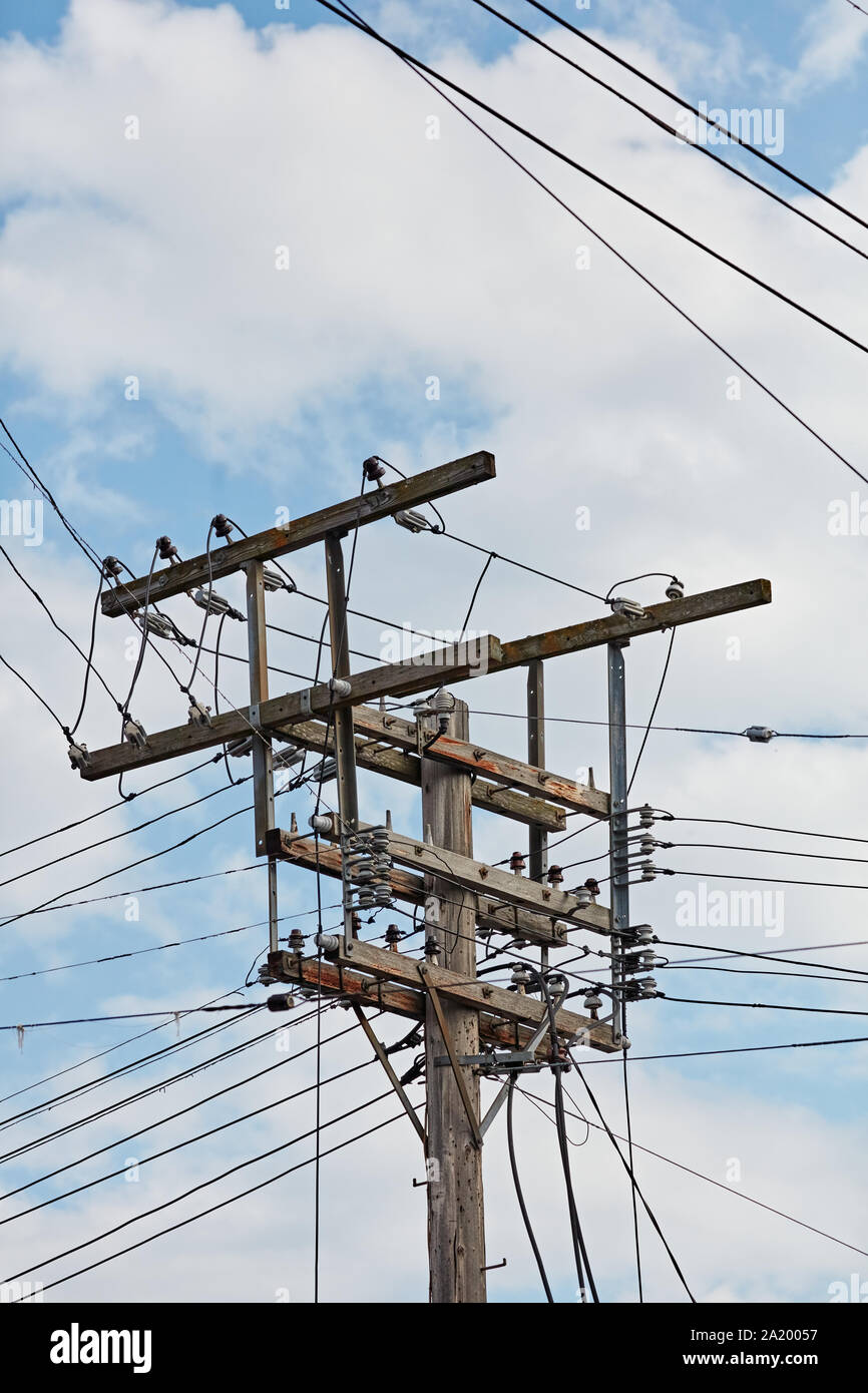 Wooden electrical pole Stock Photo - Alamy