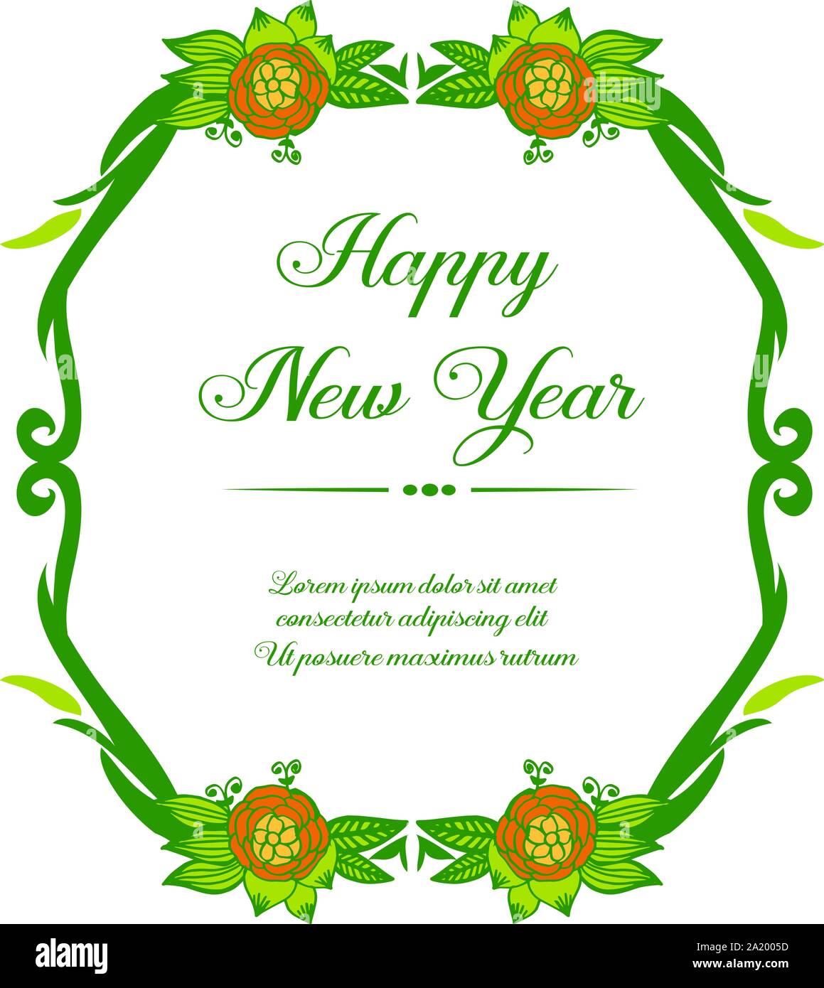 Template of card happy new year, with decoration art of colorful flower ...