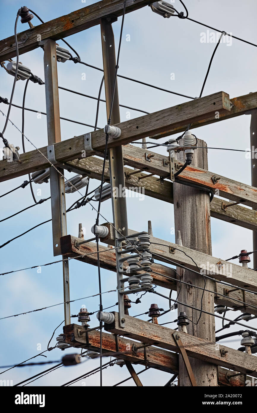 Electric Transmission Lines Wooden Poles High Resolution Stock ...