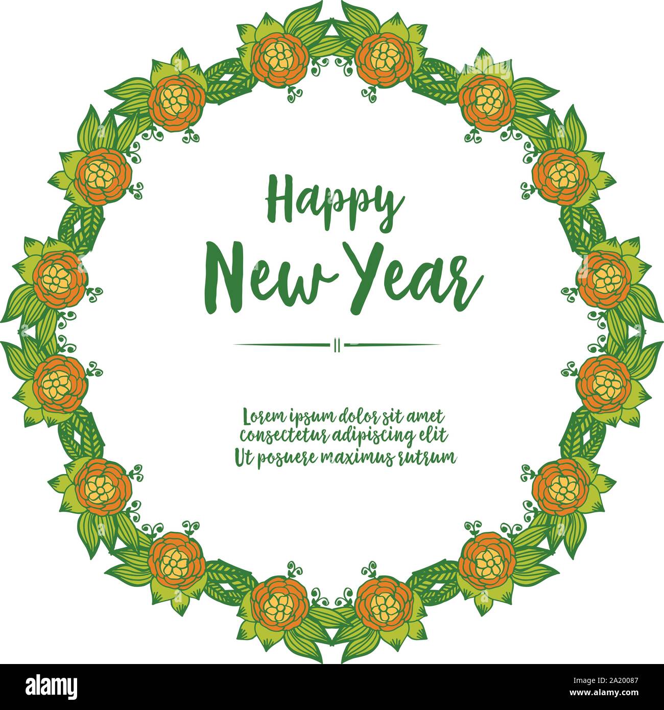 Template design of card happy new year, with pattern of colorful flower ...
