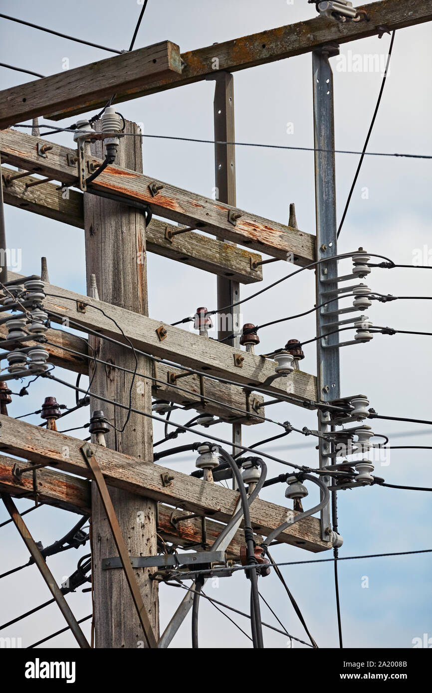 Wooden electrical pole Stock Photo - Alamy