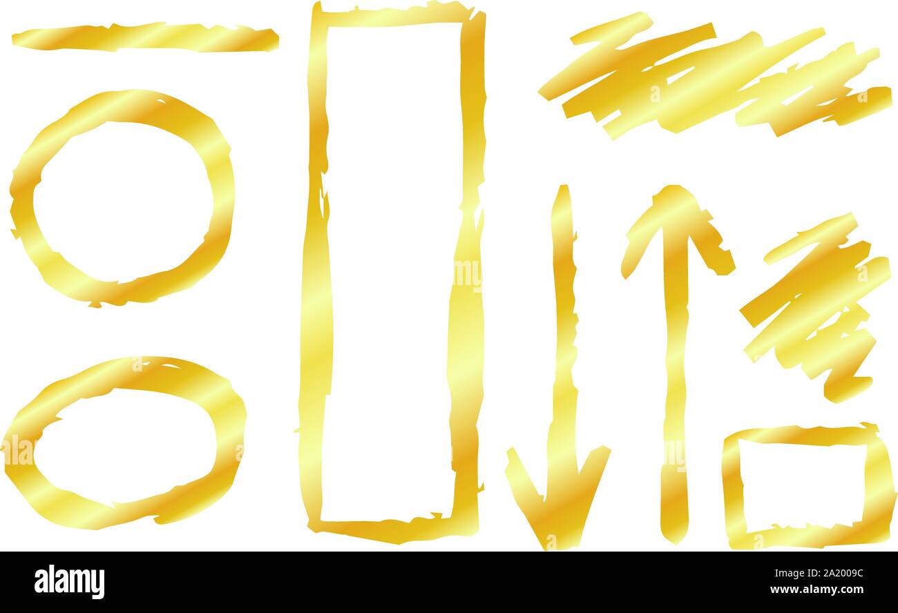 This is a illustration of a Gold sign written with a brush set Stock ...