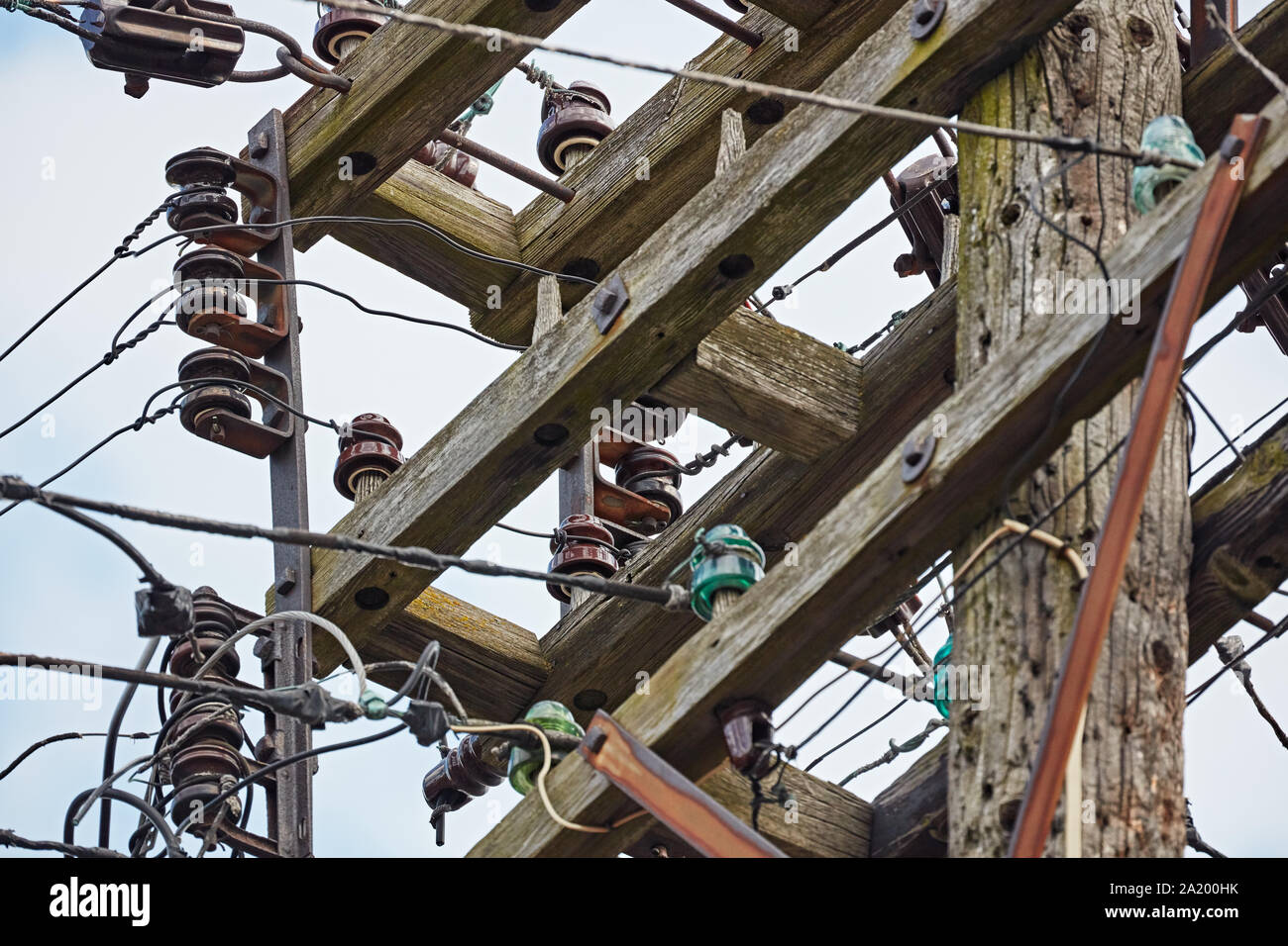 Wooden electrical pole Stock Photo - Alamy