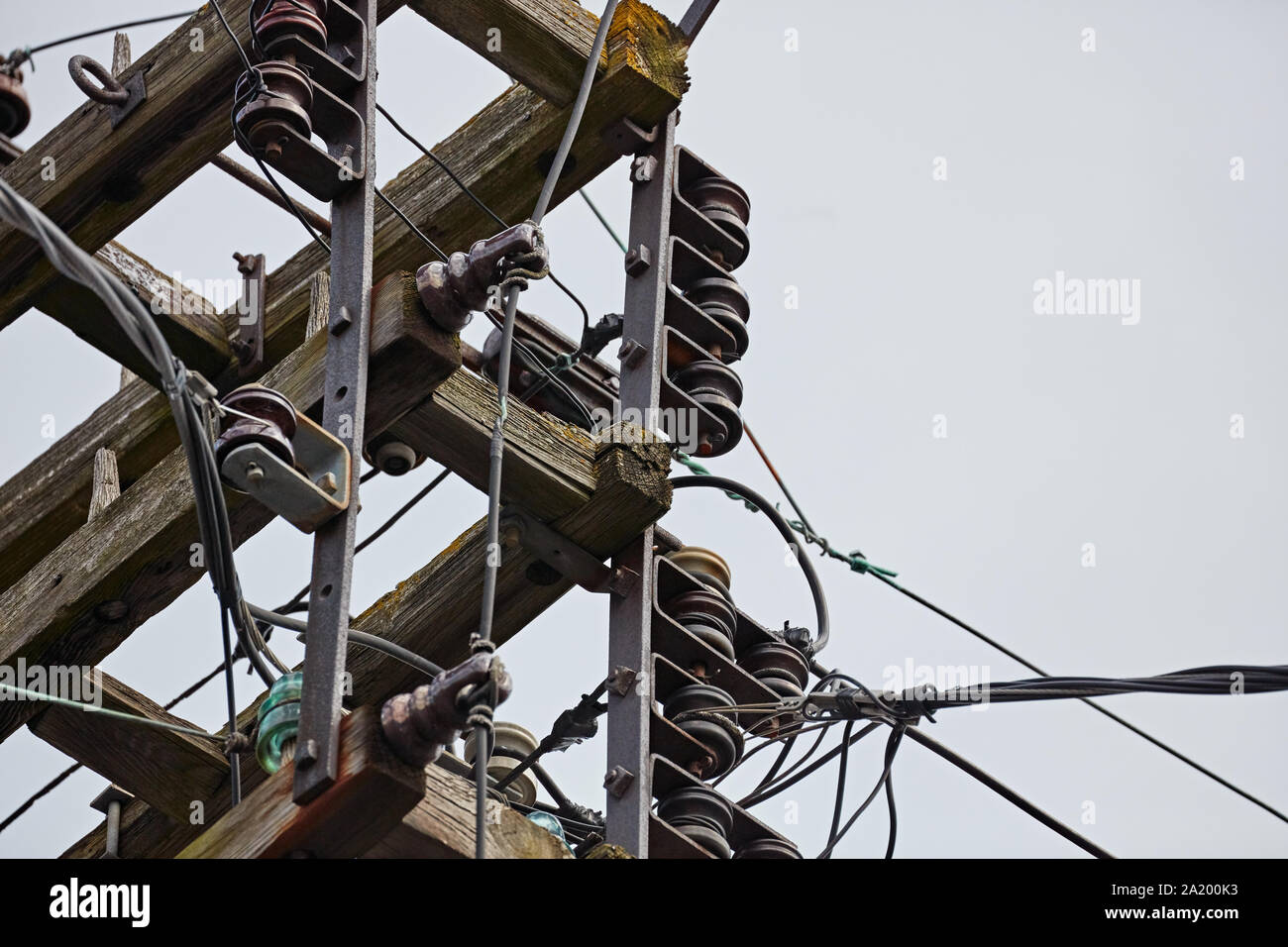 Wooden electrical pole Stock Photo - Alamy