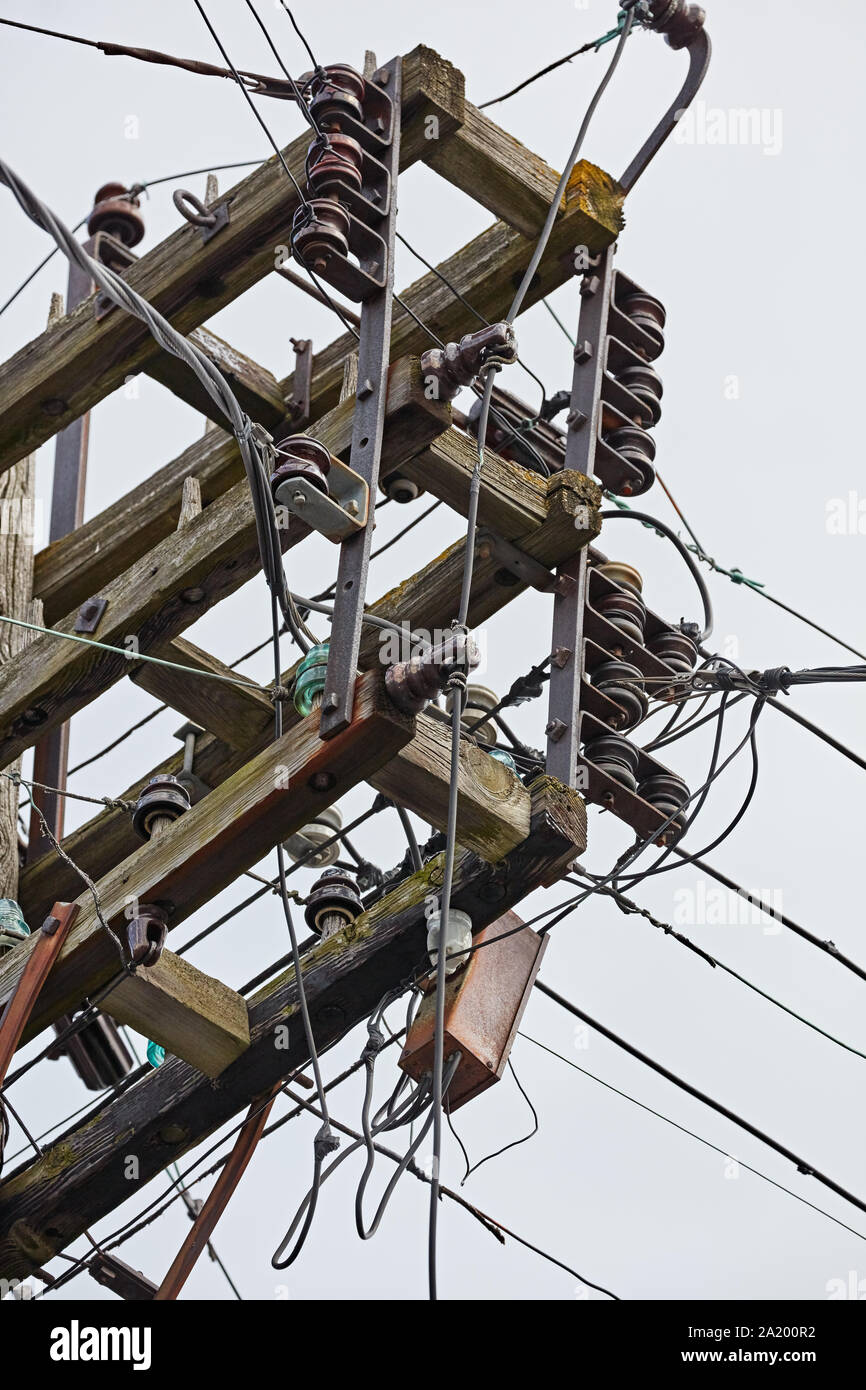 Wooden electrical pole Stock Photo - Alamy