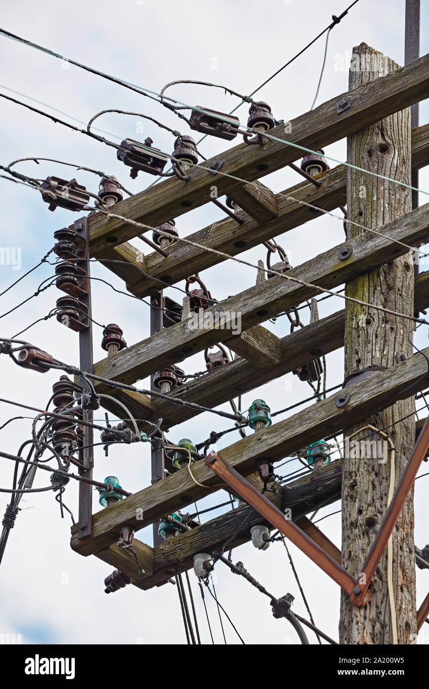 Electric Transmission Lines Wooden Poles High Resolution Stock ...