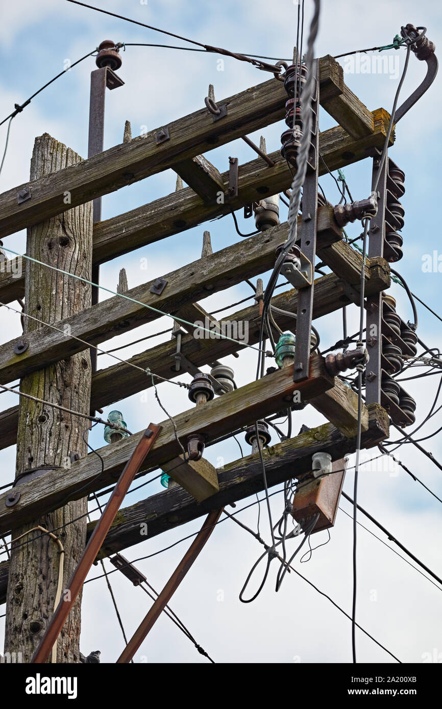 Wooden electrical pole Stock Photo - Alamy