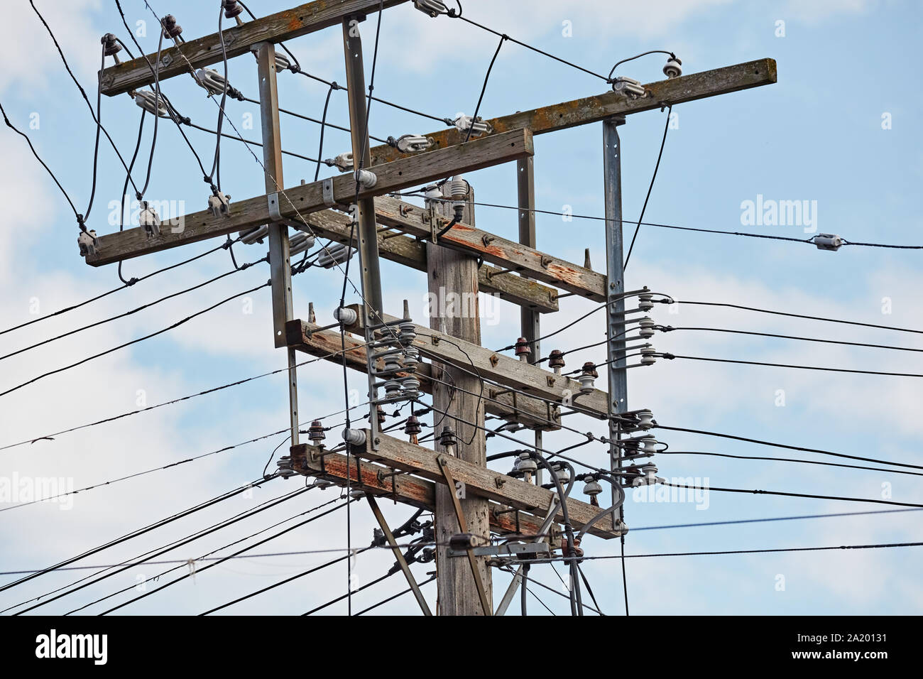 Electric Transmission Lines Wooden Poles High Resolution Stock ...