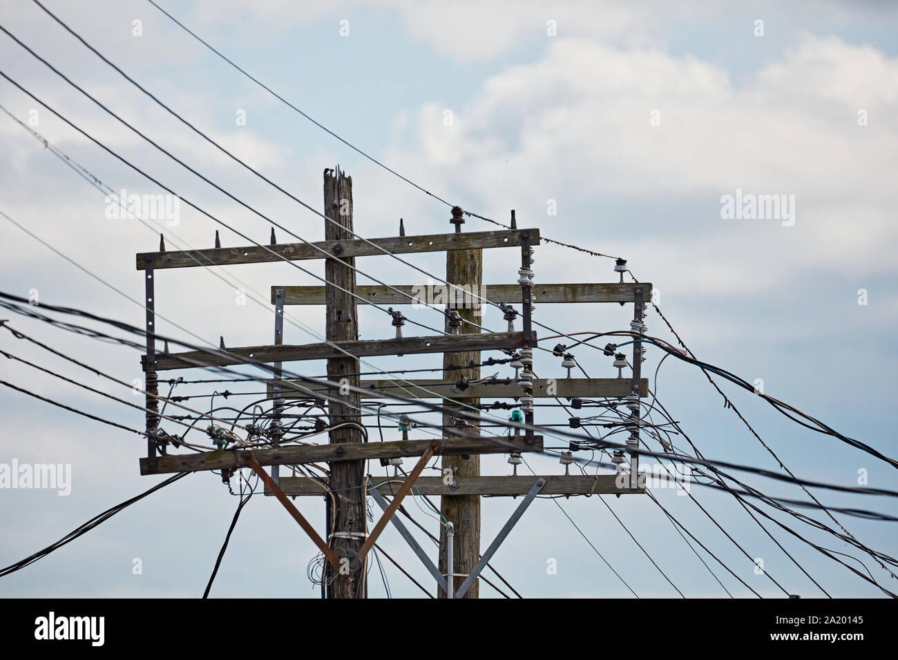 Wooden electrical pole Stock Photo - Alamy