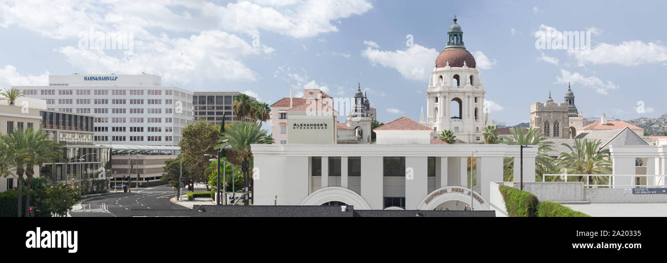 Panoramic image of Pasadena including the landmark Pasadena City Hall ...