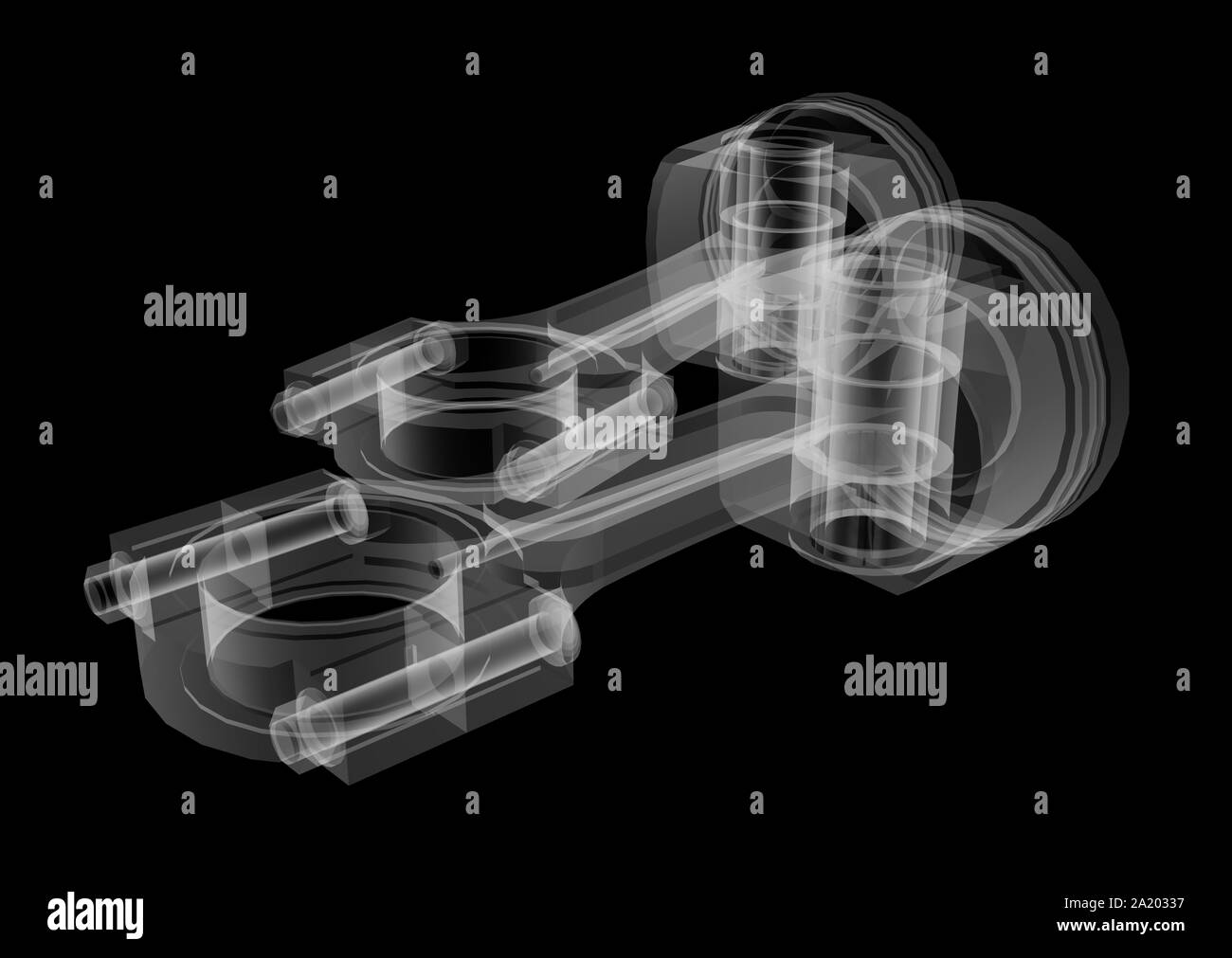 Piston X-Ray style. Isolated on black background. 3D illustration Stock ...