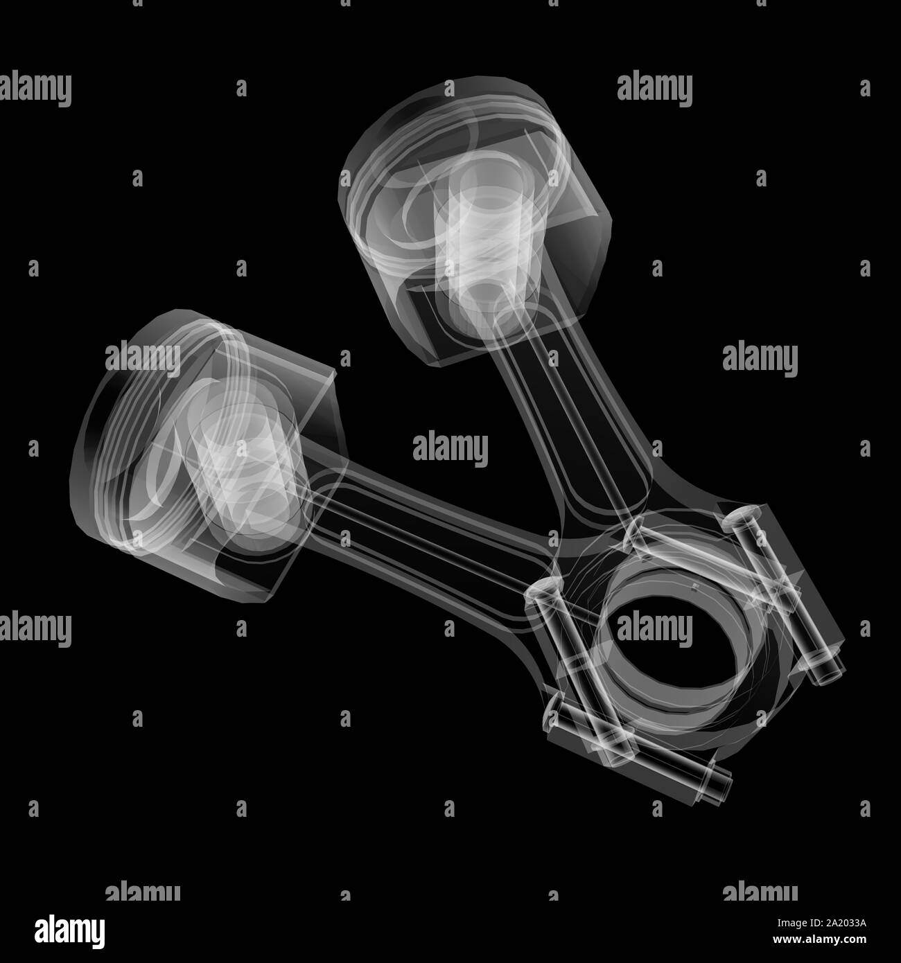 Piston X-Ray style. Isolated on black background. 3D illustration Stock ...