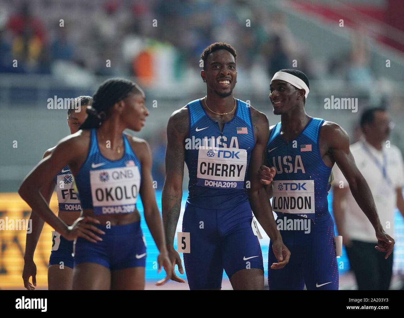 Doha, Qatar. 29th Sep, 2019. Allyson Felix, Courtney Okolo, Michael ...