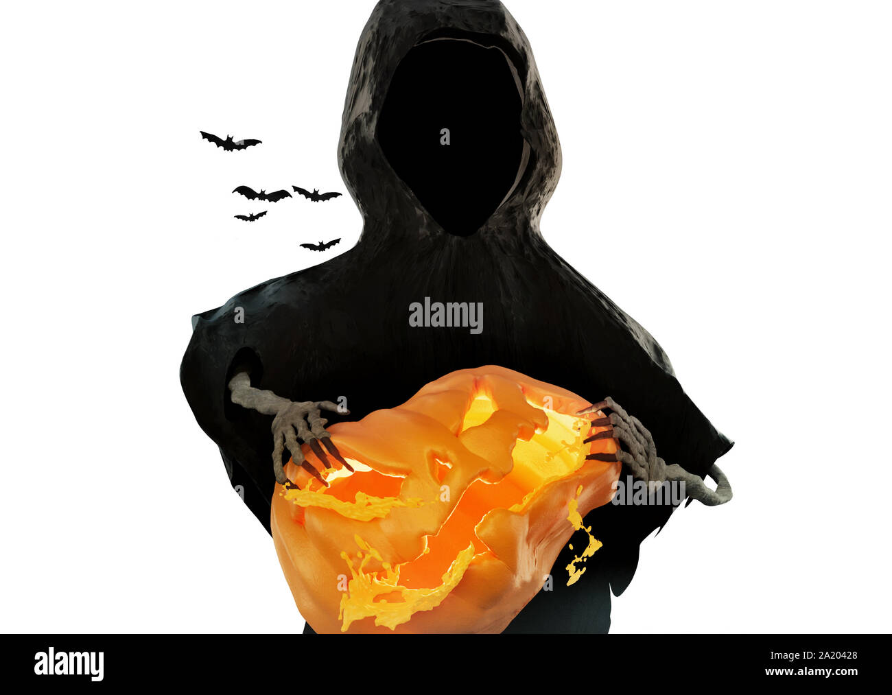 scary spooky halloween. Ripping a pumpkin background 3d-illustration ...