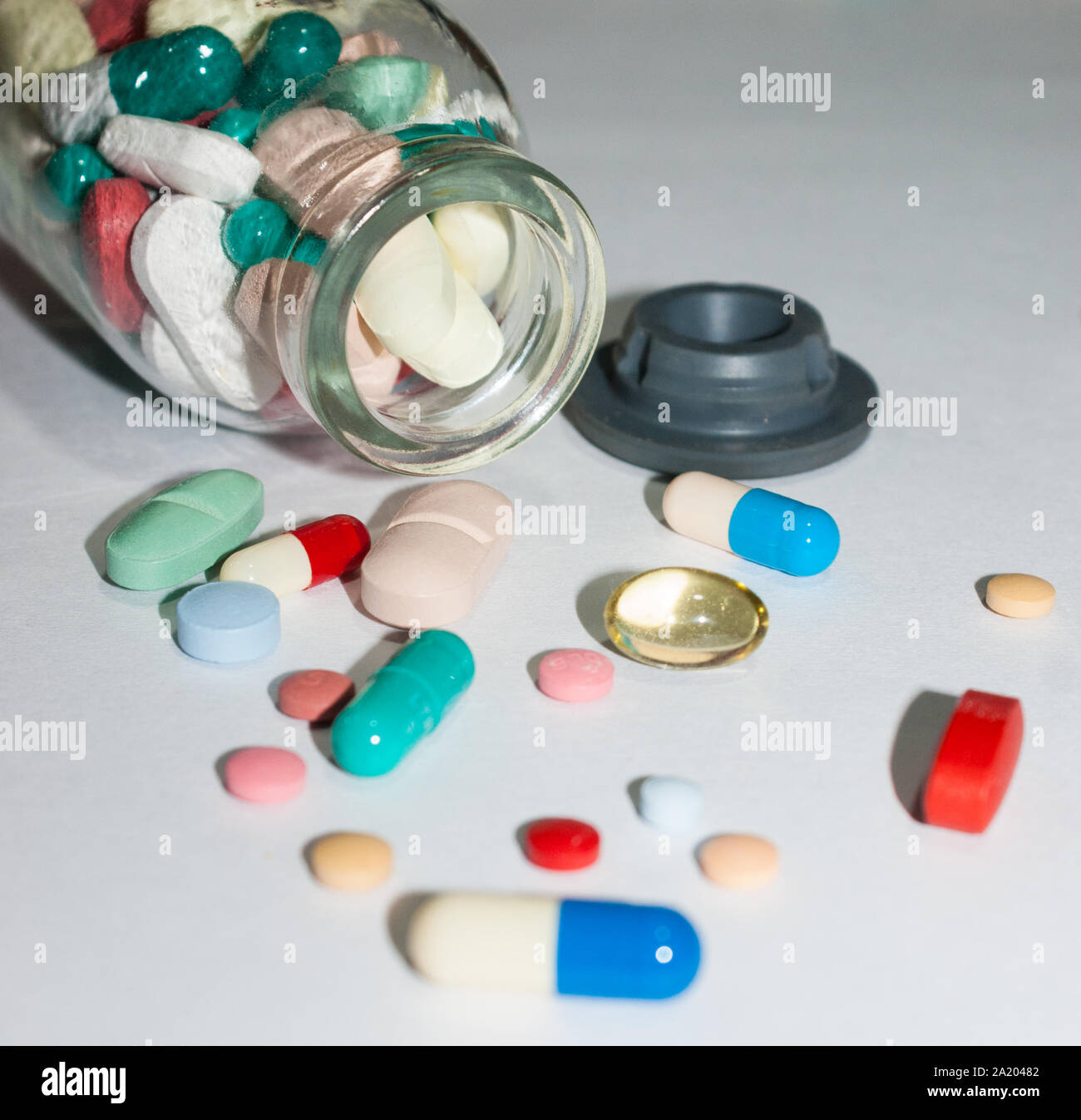 the pharmaceutical pills and intravenous drugs injection were spilled ...