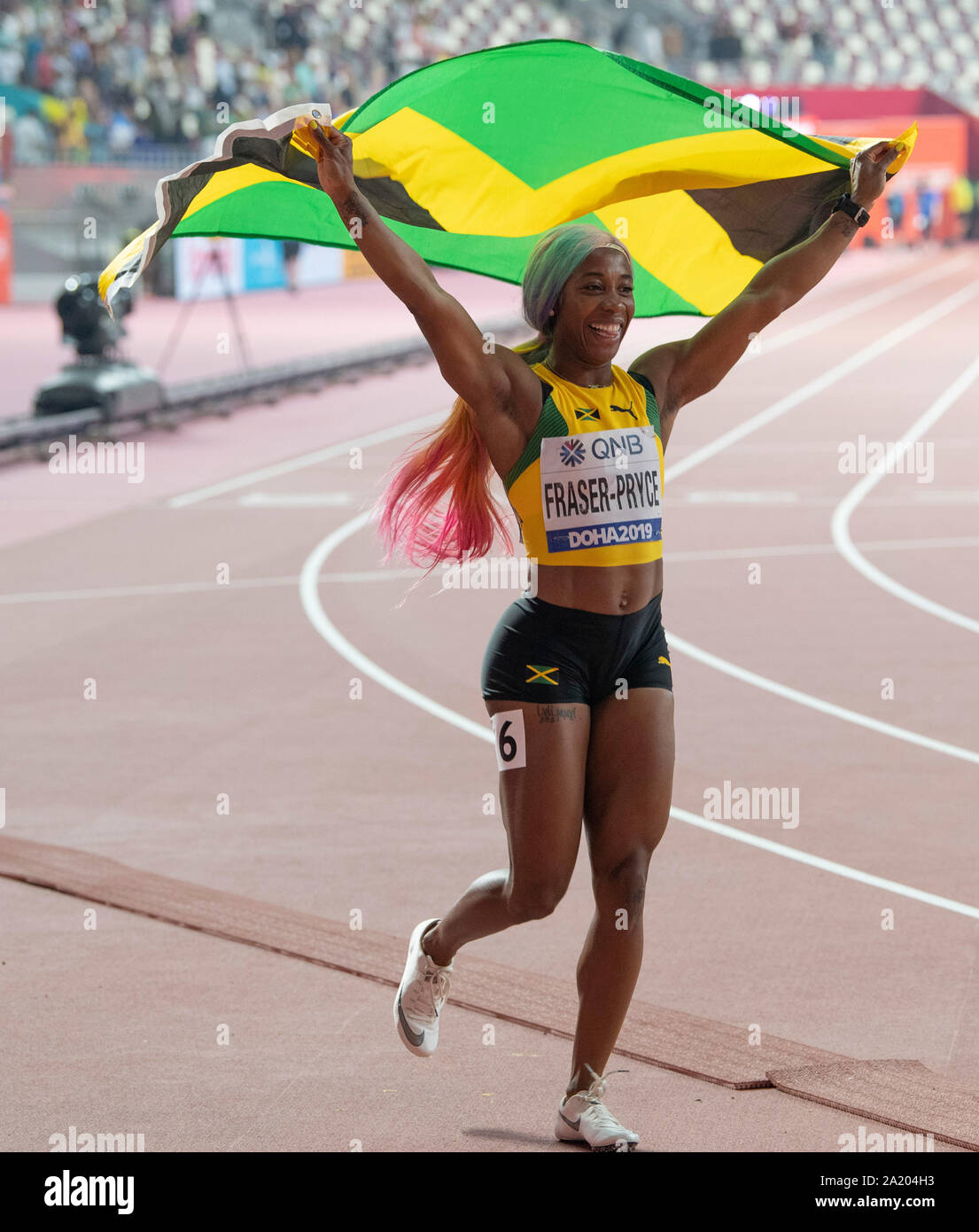 Doha, Qatar. 29th Sep, 2019. Shelly-Anne Fraser-Pryce wins 100m Gold ...