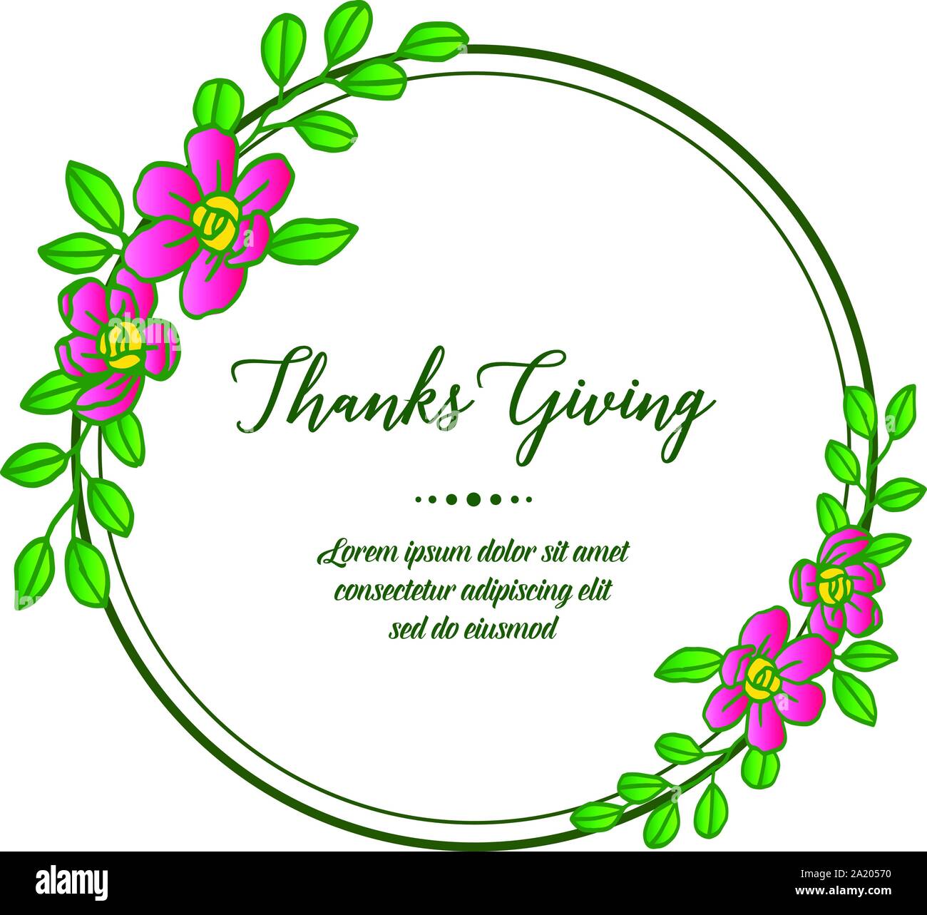 Banner of thanksgiving, with drawing of pink flower frame. Vector Stock ...
